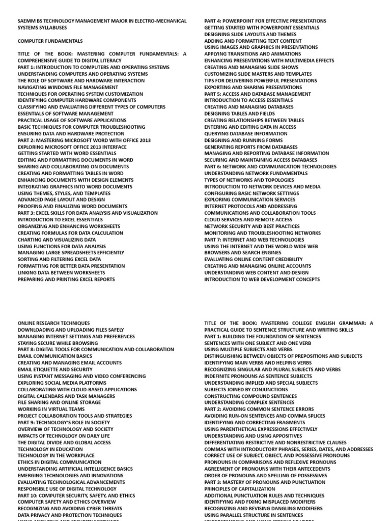 Saemm Bs Technology Management Major in Electro-mechanical Systems ...