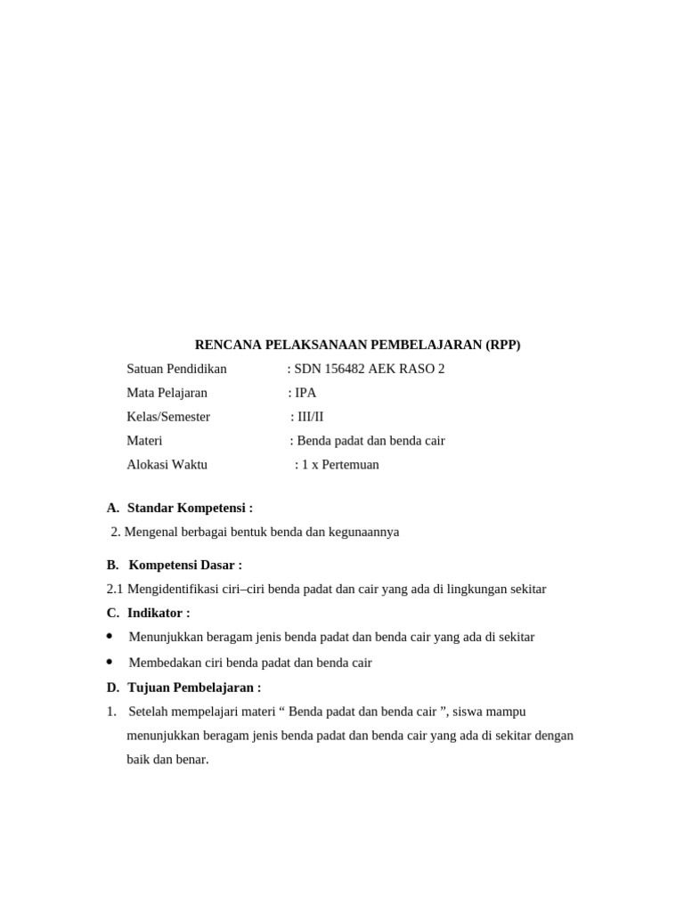 RPP Ipa Kelas 2 SD 1 | PDF