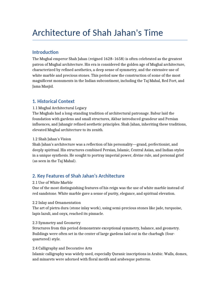 Shah Jahan Architecture | PDF | Mughal Empire