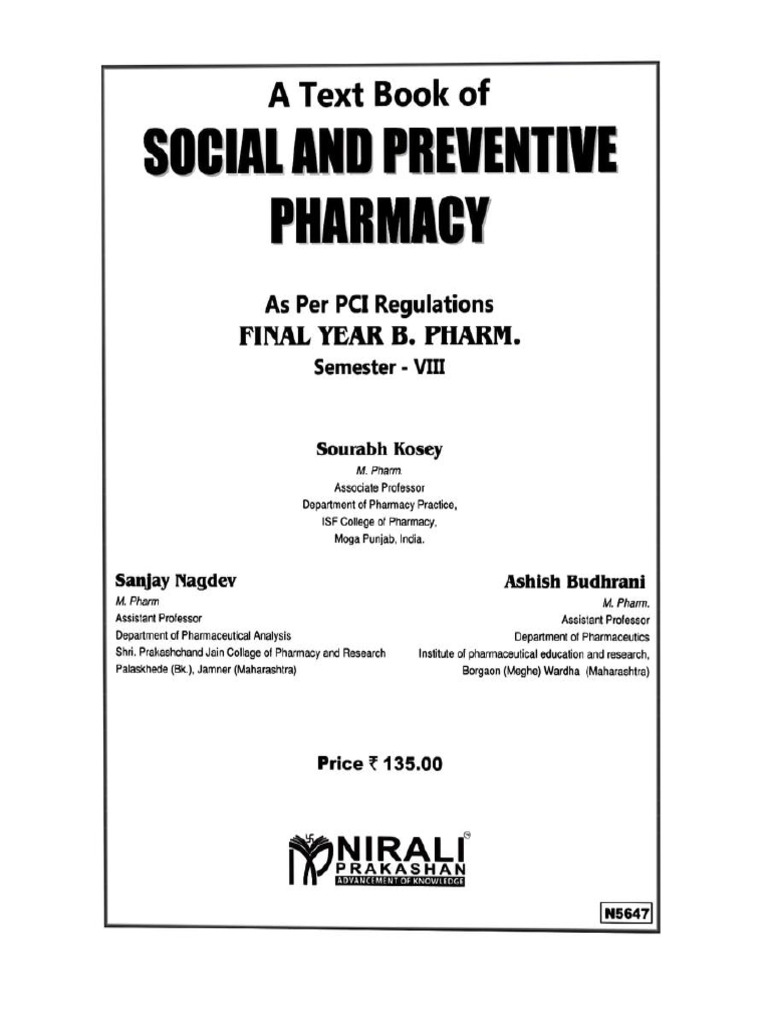 Social and Preventive Pharmacy Text Book NIRALI | PDF