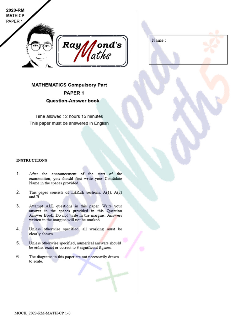 Maths Mock Paper Dse ENG | PDF | Sphere | Probability Distribution