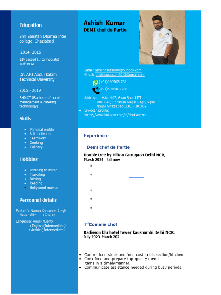 Ashish Resume New Aug PDF | PDF | Chef | Cooking