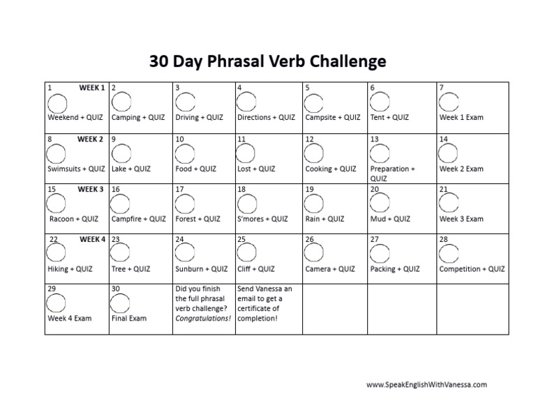 Phrasal Verb Challenge Calendar | PDF