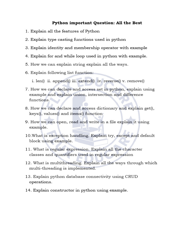 Python Important Question | PDF
