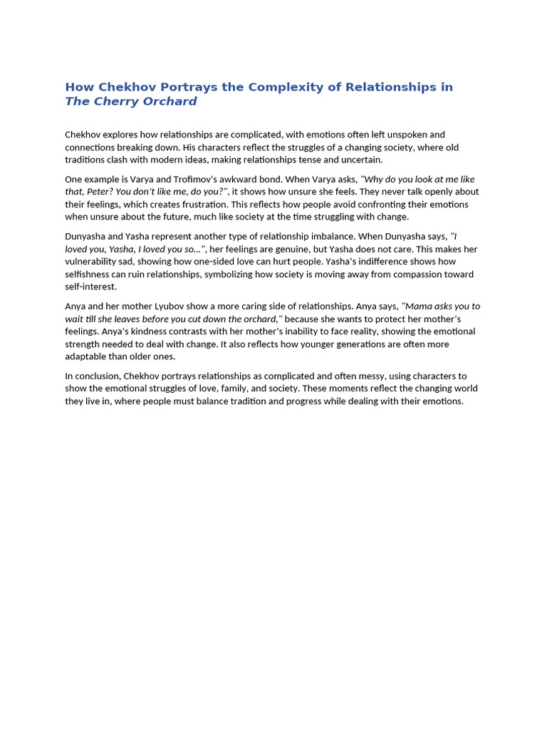 Cherry Orchard Characters | PDF | Love | Psychology