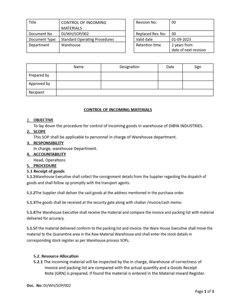 Control of Incoming Materials | PDF | Receipt | Warehouse