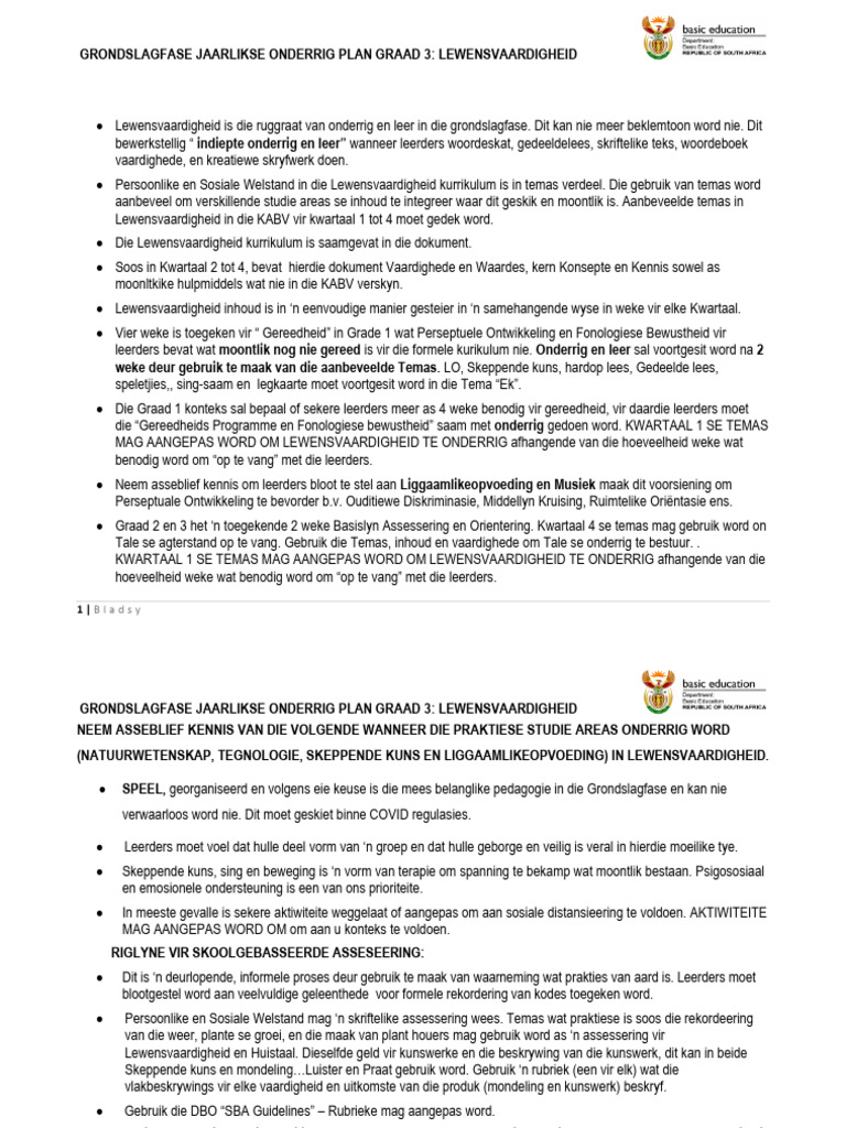 2021 Life Skills Afrikaans ATP GRADE 3 | PDF
