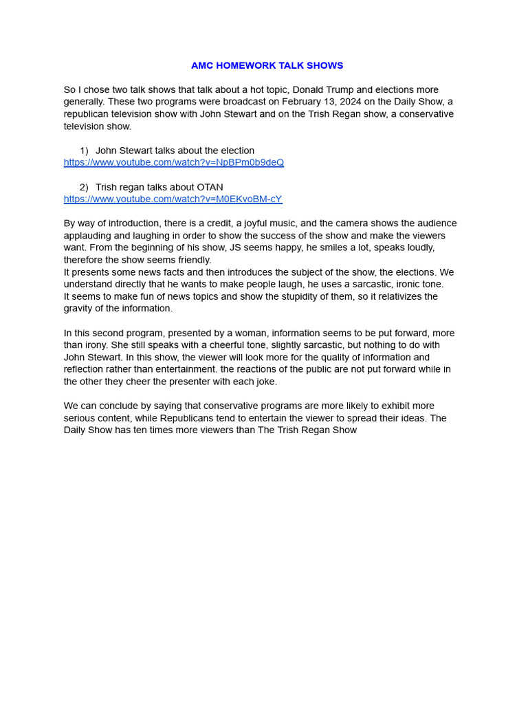 Amc Homework Talk Shows | PDF