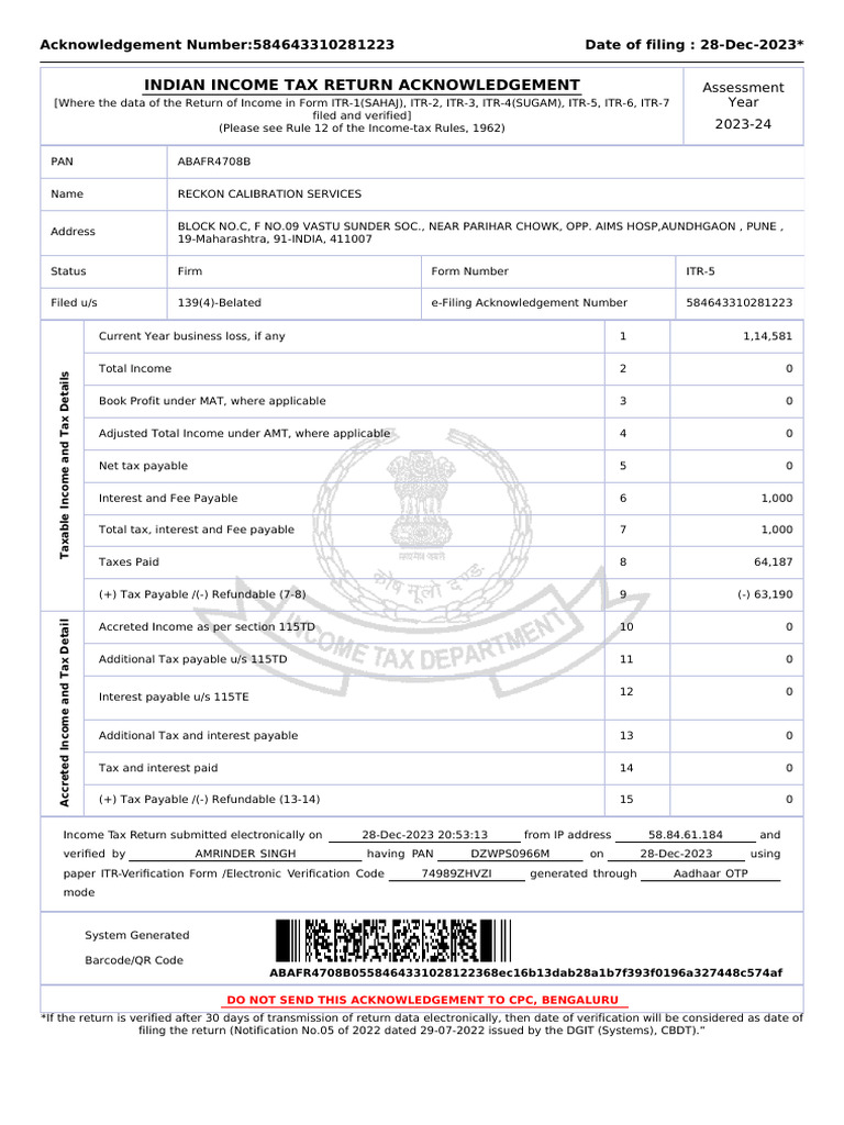 ITR Details - Reckon Calibration - A.y-2023-24 | PDF | Income Statement ...