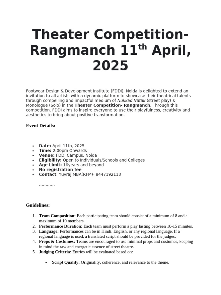 Rangmanch Theater Competition 2025 | PDF | Theatre | Human Communication