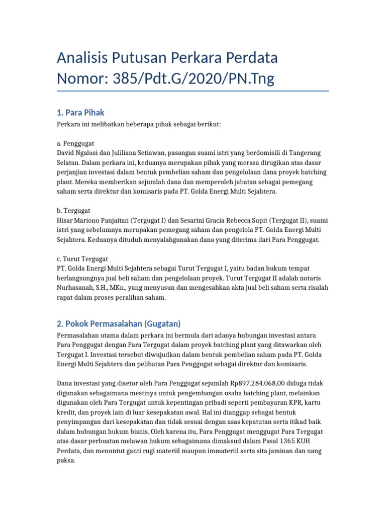 Analisis Putusan 385 PN TNG Revisi | PDF