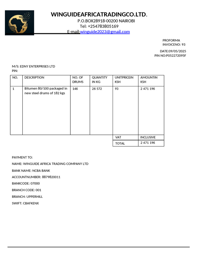 WINGUIDE AFRICA TRADING CO Proforma-9 (1) - 10-1 | PDF
