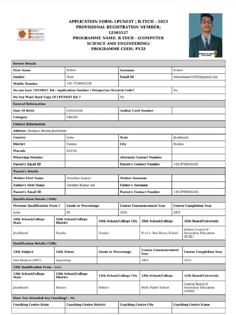 Rishav - Admission | PDF