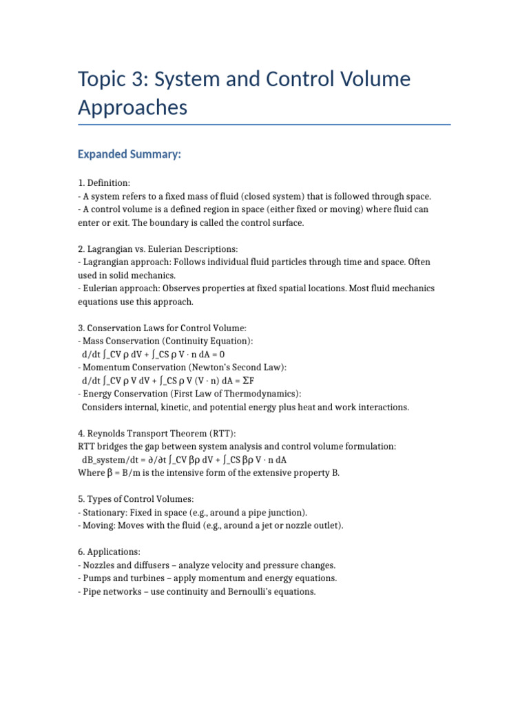 Topic 3 System and Control Volume Approaches | PDF | Fluid Dynamics ...