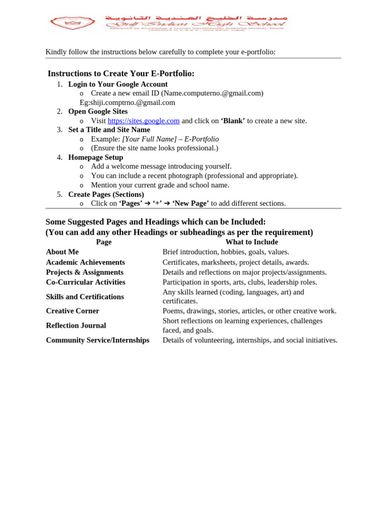 Instructions To Create Portfolio | PDF