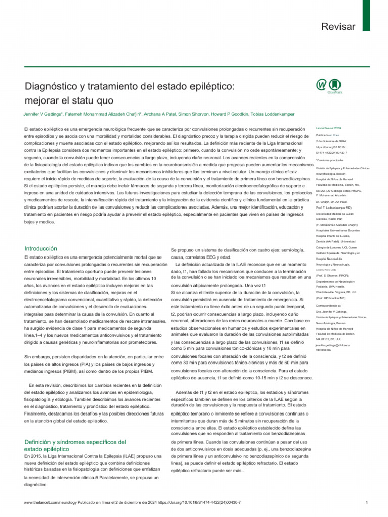 Jennifer V Gettings Diagnosis and Management of Status | PDF ...