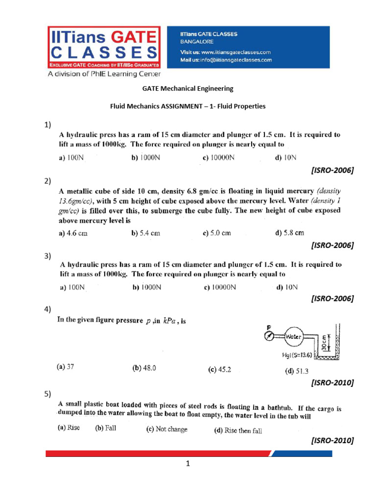 GATE Mechanical Engineering Fluid Properties | PDF