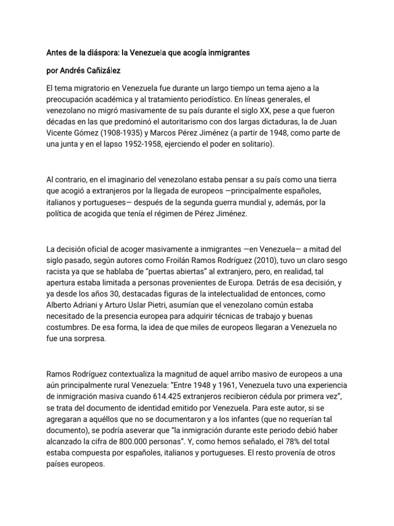 Venezuela: Historia de Inmigración Europea | PDF | Venezuela ...
