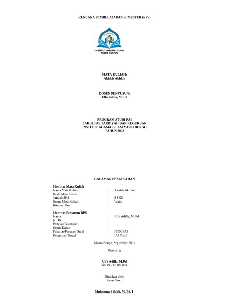 Rps - MK Akidah Akhlak Pai | PDF