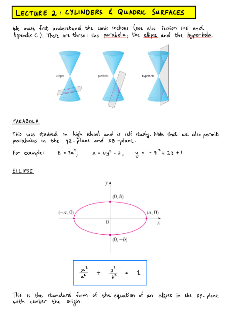 MTHS211 - Lecture 2 - Cylinders and Quadric Surfaces | PDF | Ellipse ...