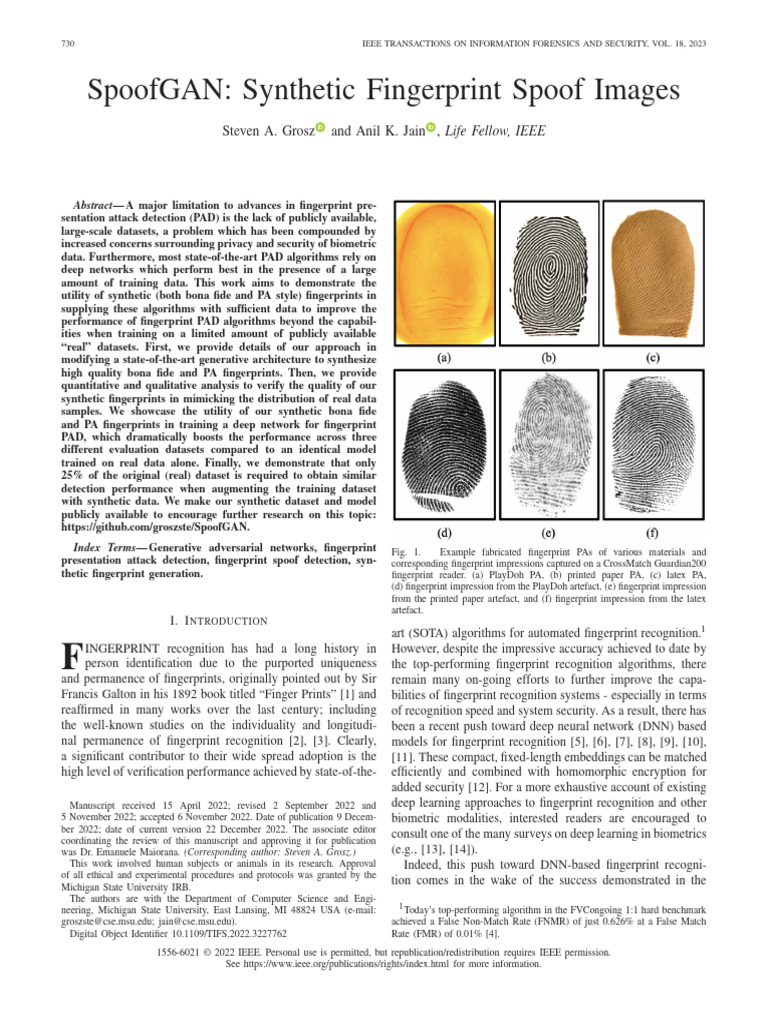 SpoofGAN Synthetic Fingerprint Spoof Images | PDF | Fingerprint ...