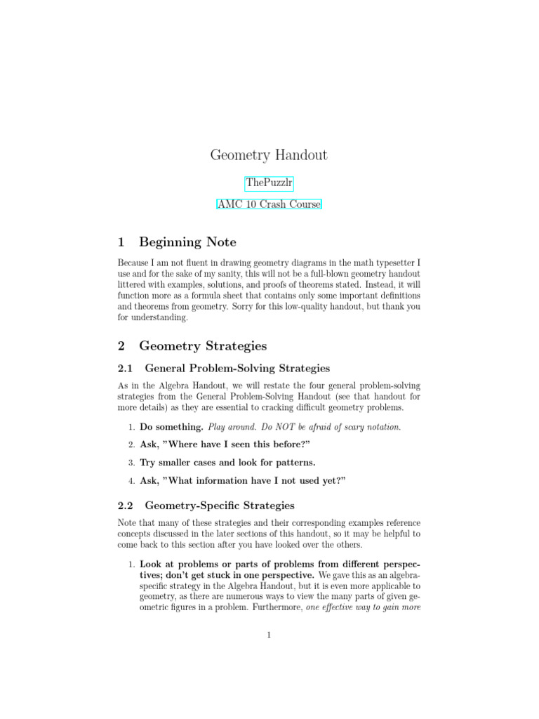 Geometry Handout 2021 AMC 10 Seminar | PDF | Circle | Triangle