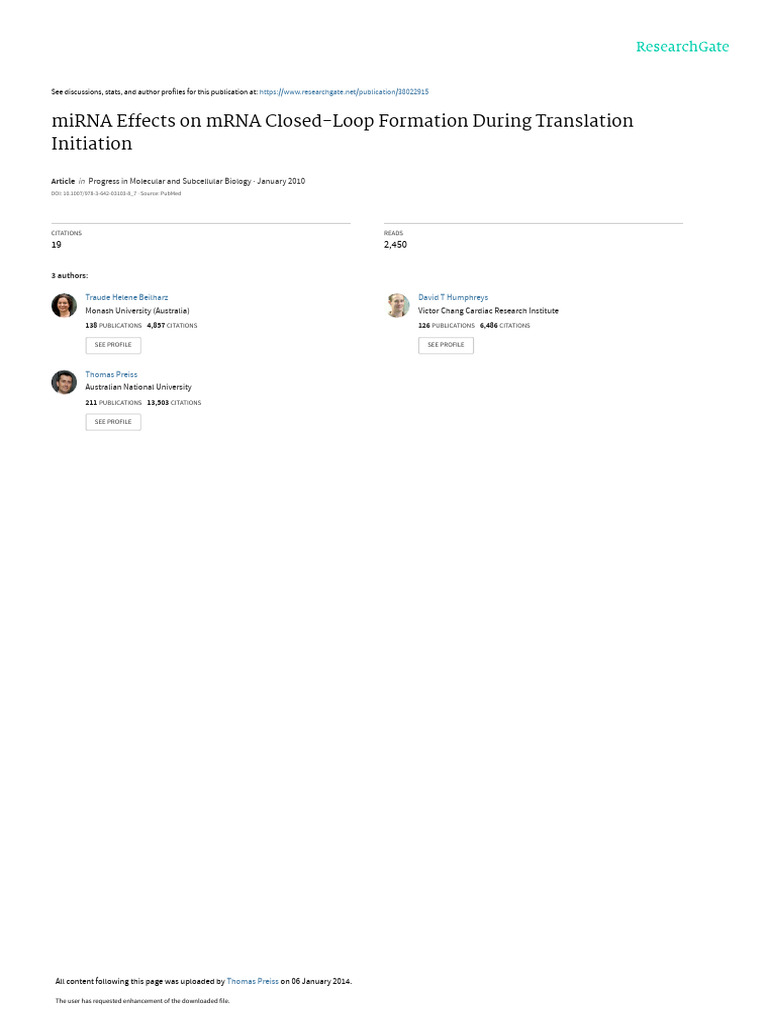 miRNA Effects On mRNA Closed-Loop Formation During | PDF | Micro Rna ...