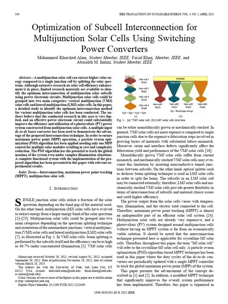 2013 - Optimization of Subcell Interconnection For Multijunction Solar Cells Using Switching ...