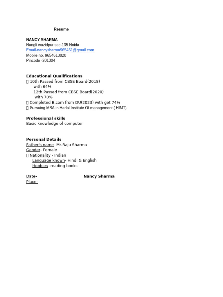 Share Resume - Nancy Sharma | PDF