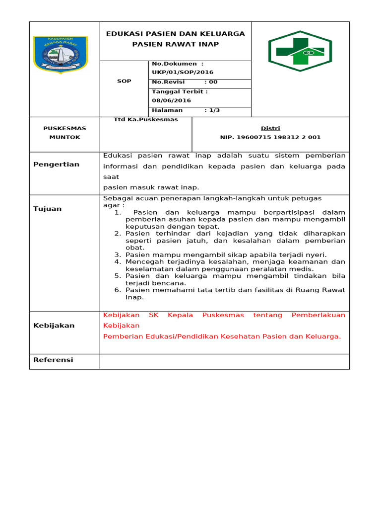 Sop Edukasi Pasien Rawat Inap | PDF
