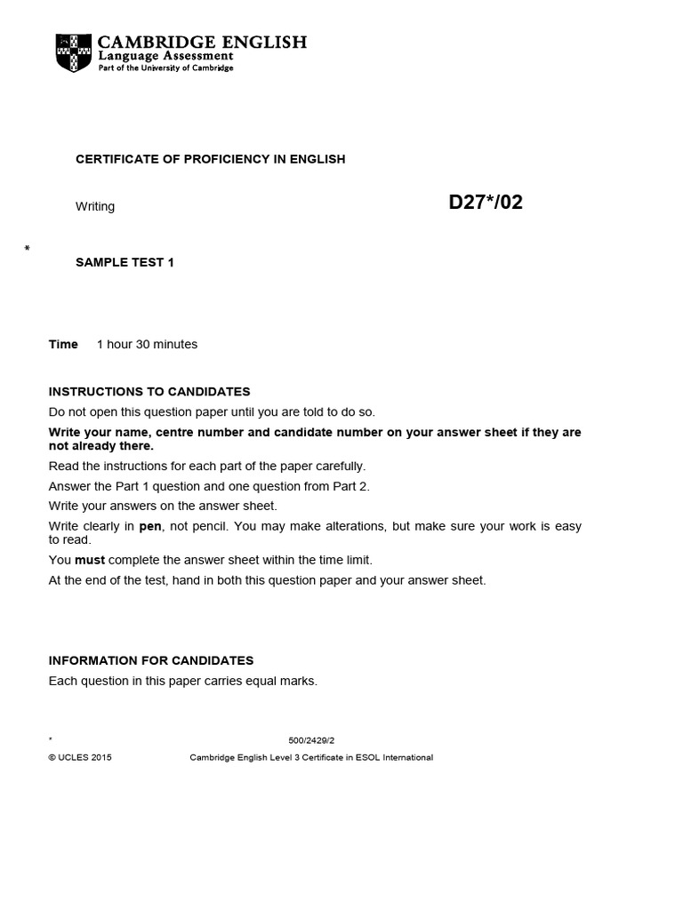 Writing Proficiency Test Sample Questions | PDF