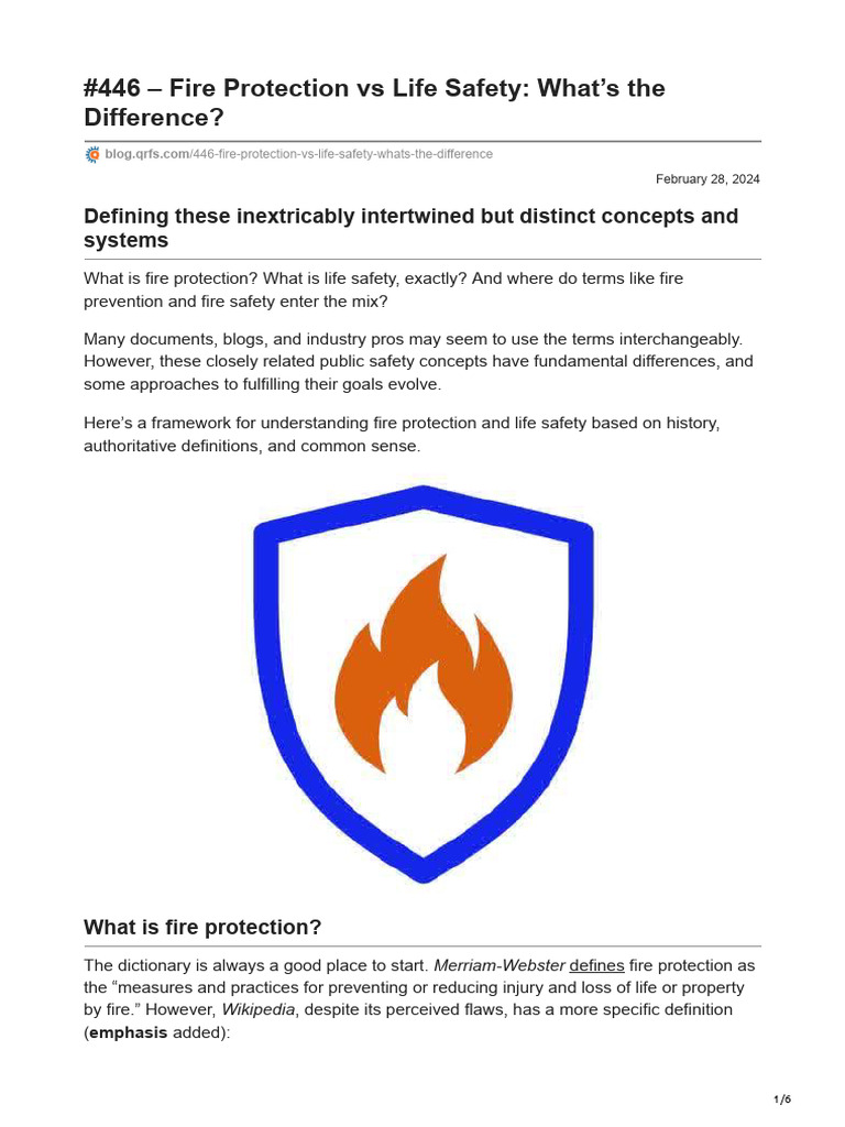 Fire Protection vs Life Safety Explained | PDF | Fire Protection ...