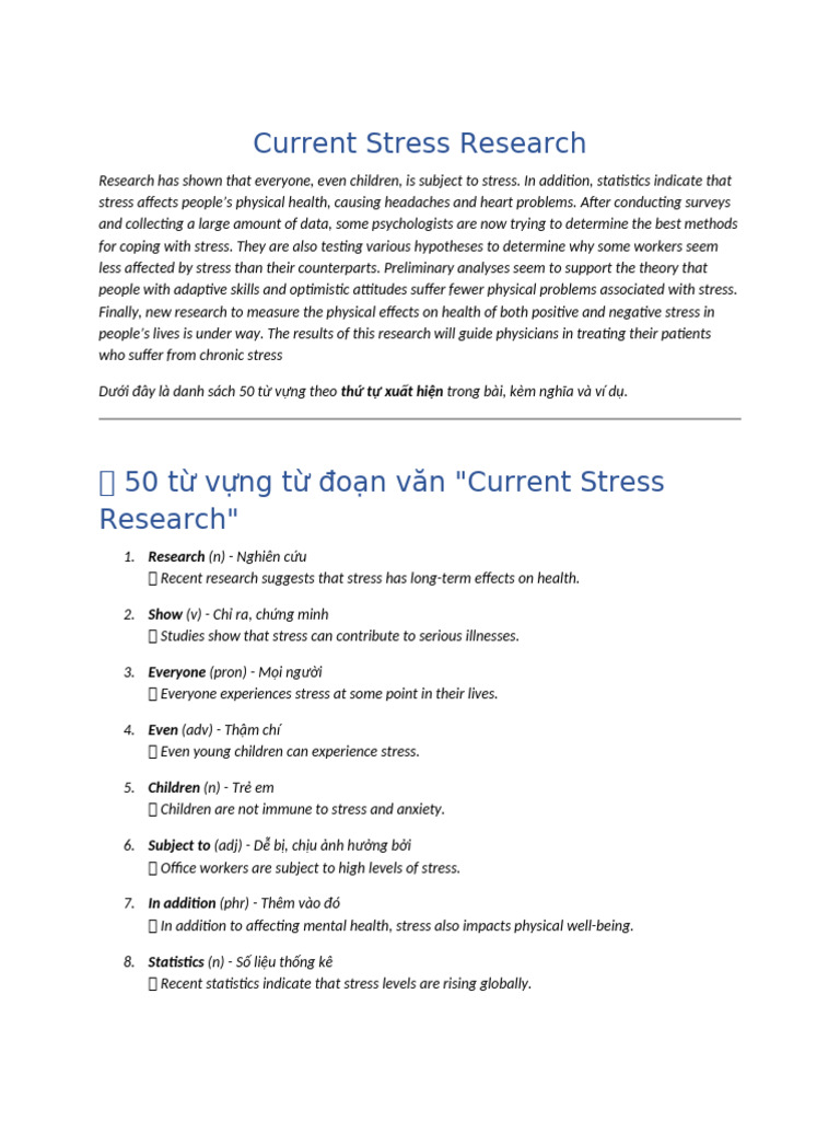 W1 - Current Stress Research | PDF | Stress (Biology) | Stress Management