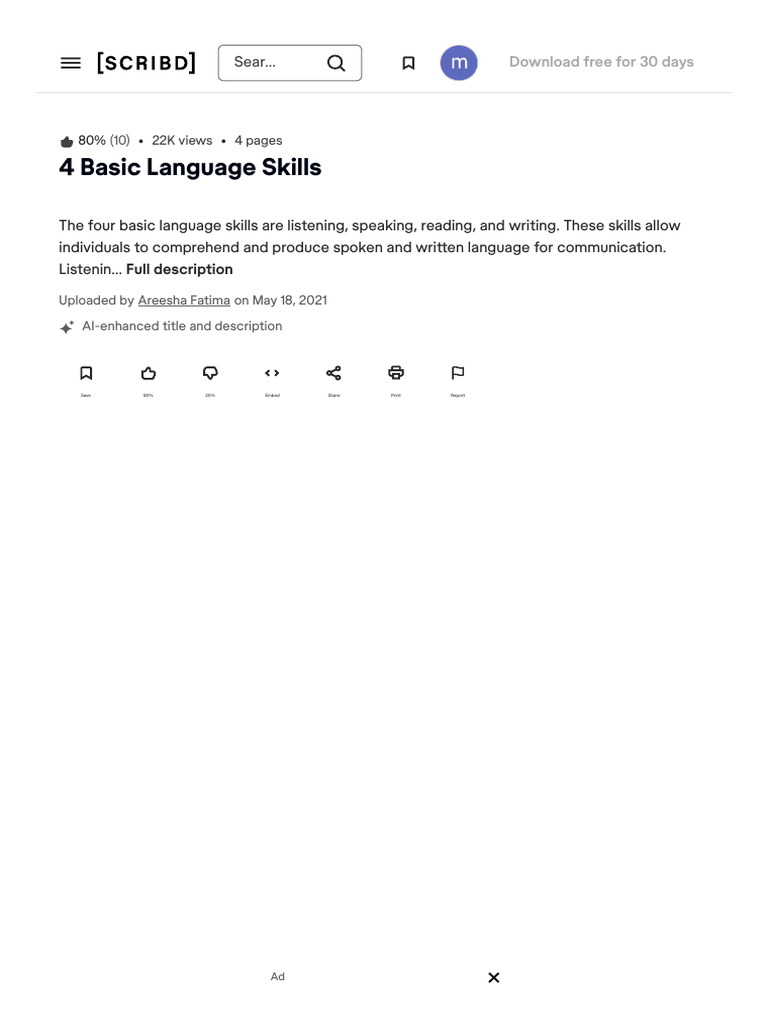 4 Basic Language Skills - PDF - Speech - Reading Comprehension | PDF | Scribd | Language Education