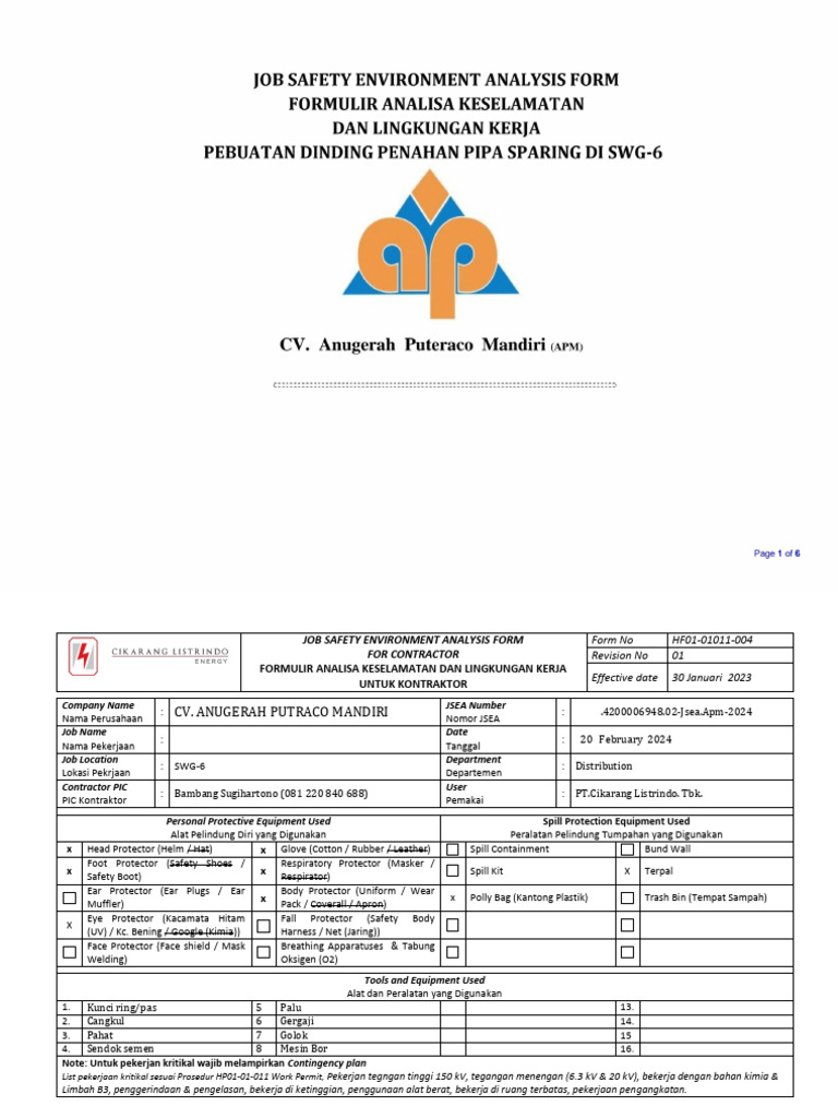 JSEA PO4200006948 Pembuatan Dinding Penahan Pipa S - 240219 - 200006 | PDF