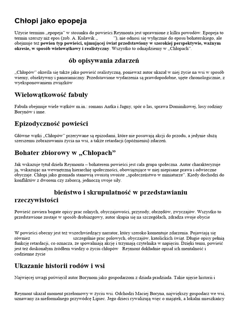 Chłopi Jako Epopeja | PDF