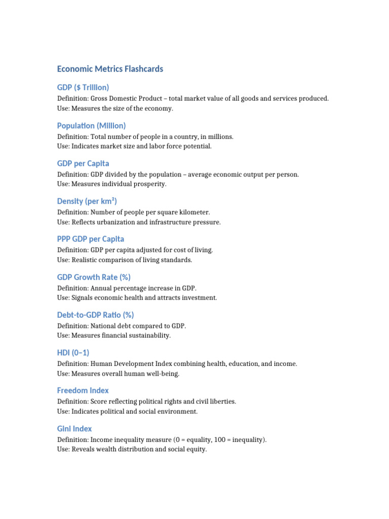 Economic Metrics Flashcards | PDF