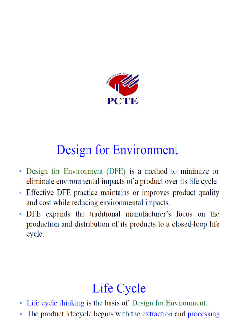 DFE (Design For Environment) | PDF | Life Cycle Assessment | Recycling