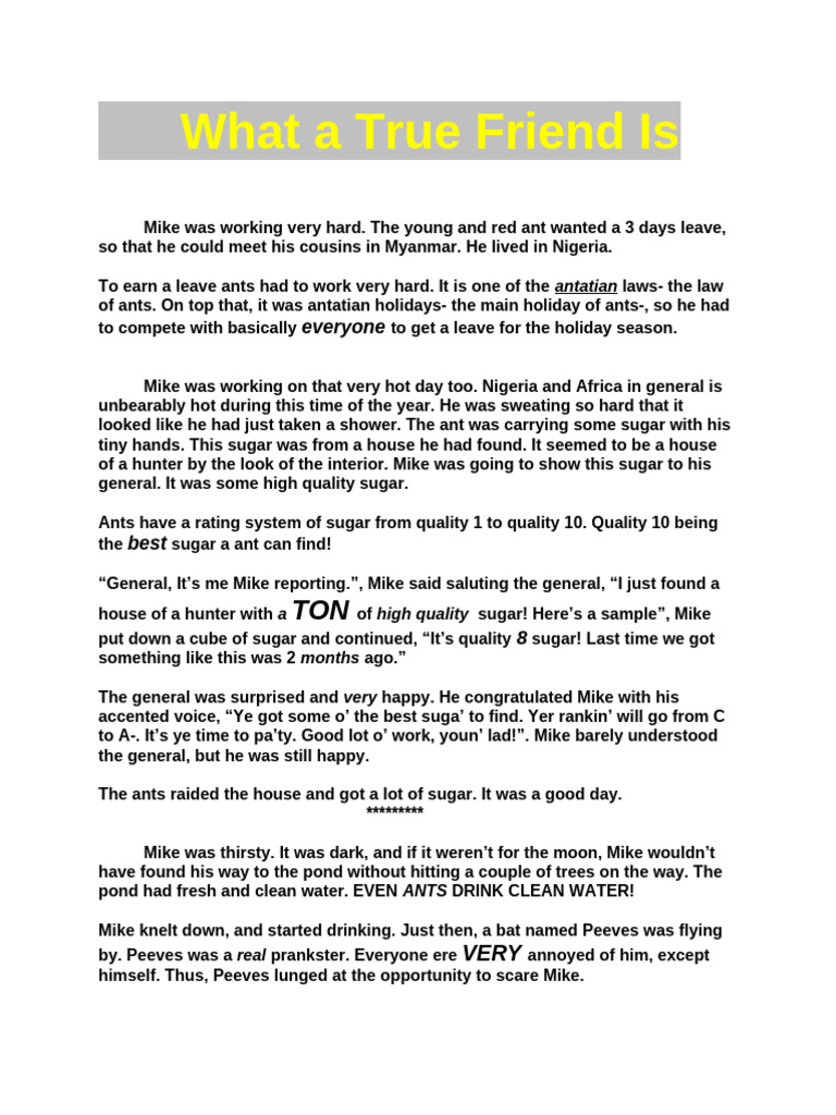 What A True Friend Is (Story) | PDF