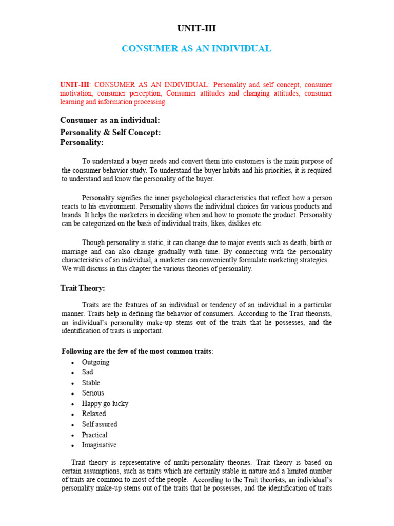 Consumer Behaviour Unit 3 | PDF | Learning | Motivational