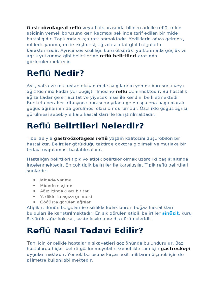 Gastroözofageal Reflü Veya Halk Arasında Bilinen Adı Ile Ref | PDF