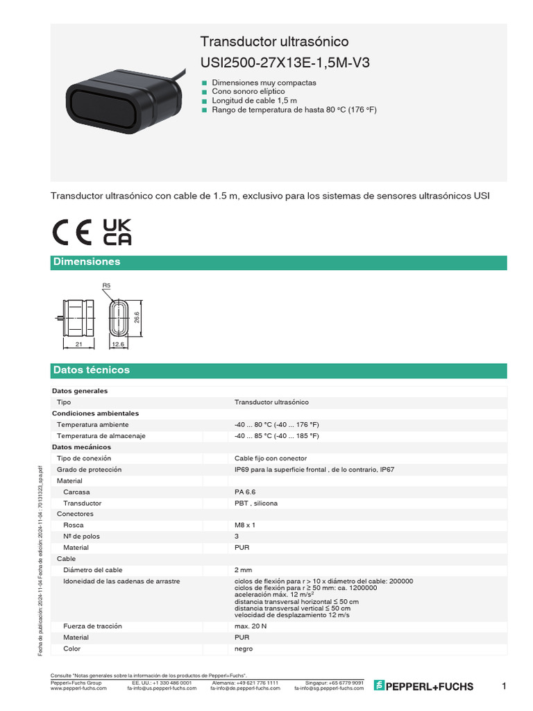 Transductor ultrasónico compacto 1.5 m | PDF