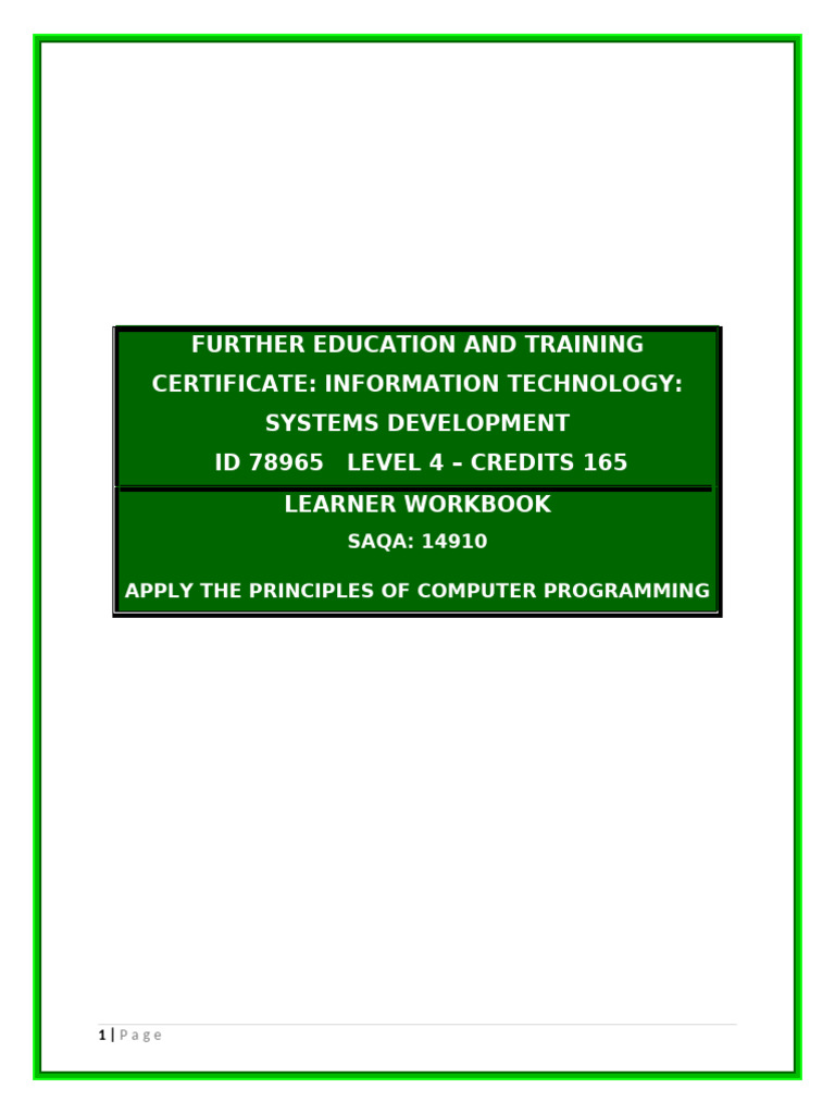 SAQA - 14910 - Learner Workbook | PDF | Data Type | Computer Program