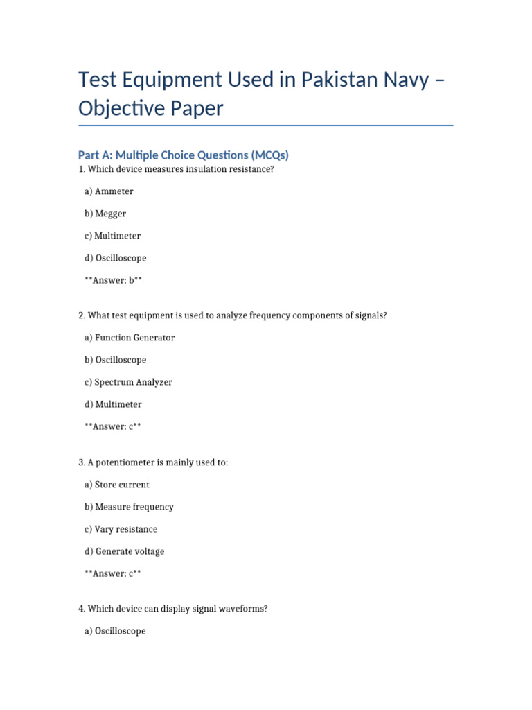 Pakistan Navy Test Equipment Objective Paper | PDF | Electrical ...