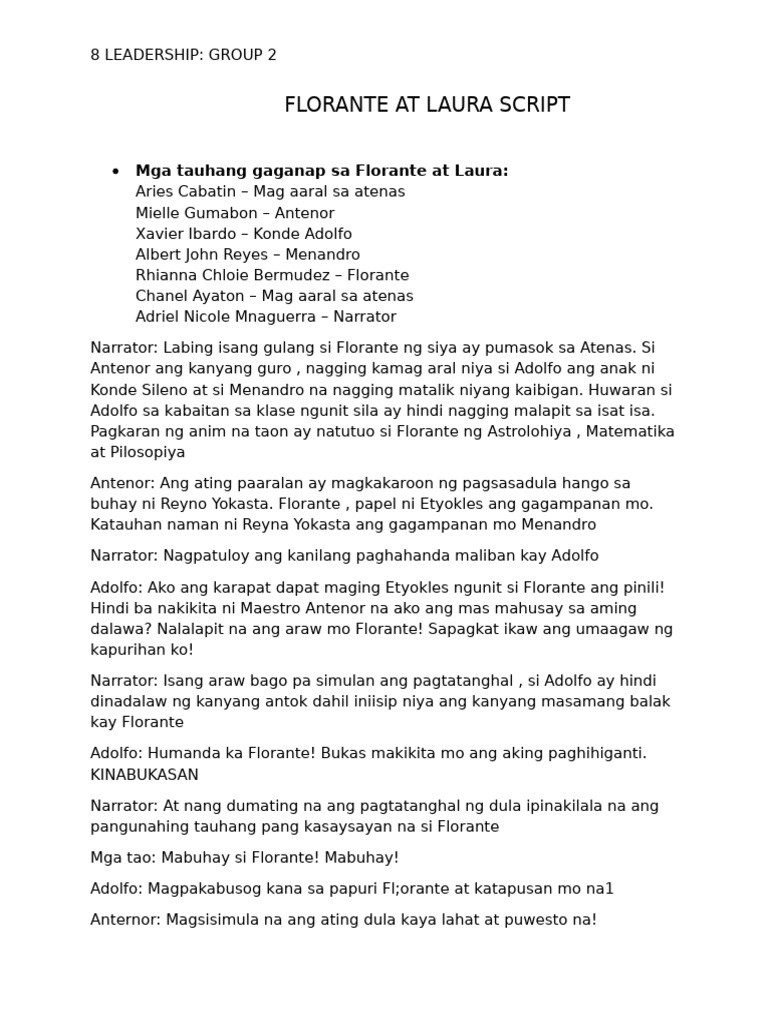 Florante-At-Laura-Script 2 | PDF