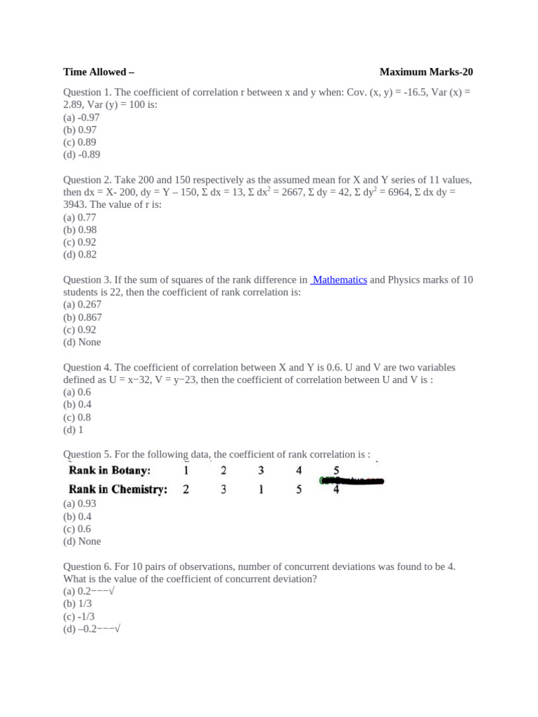Correlation & Regression MCQ | PDF | Standard Deviation | Data Analysis