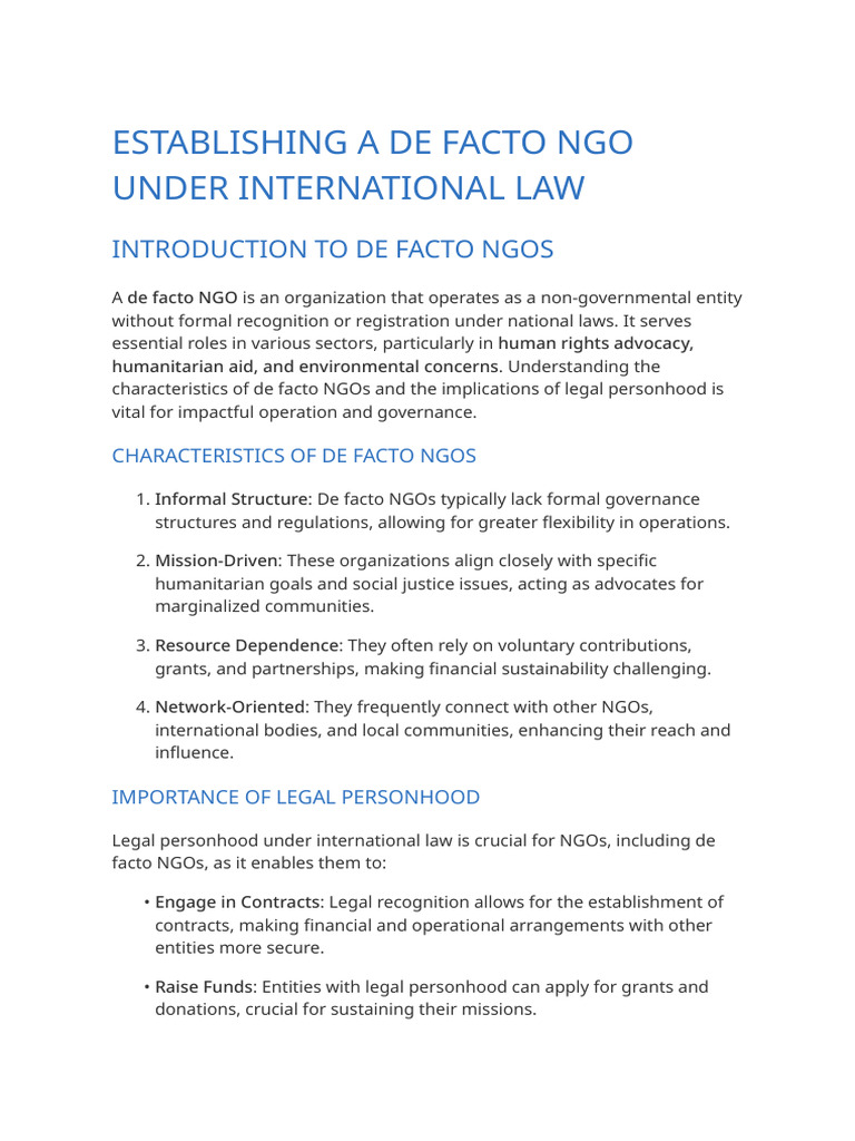 Establishing A de Facto NGO Under International Law | PDF | Non ...