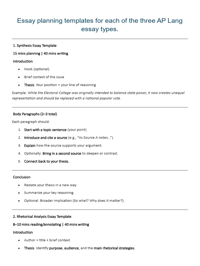 AP Lang Essay Planning Templates | PDF | Essays | Reason