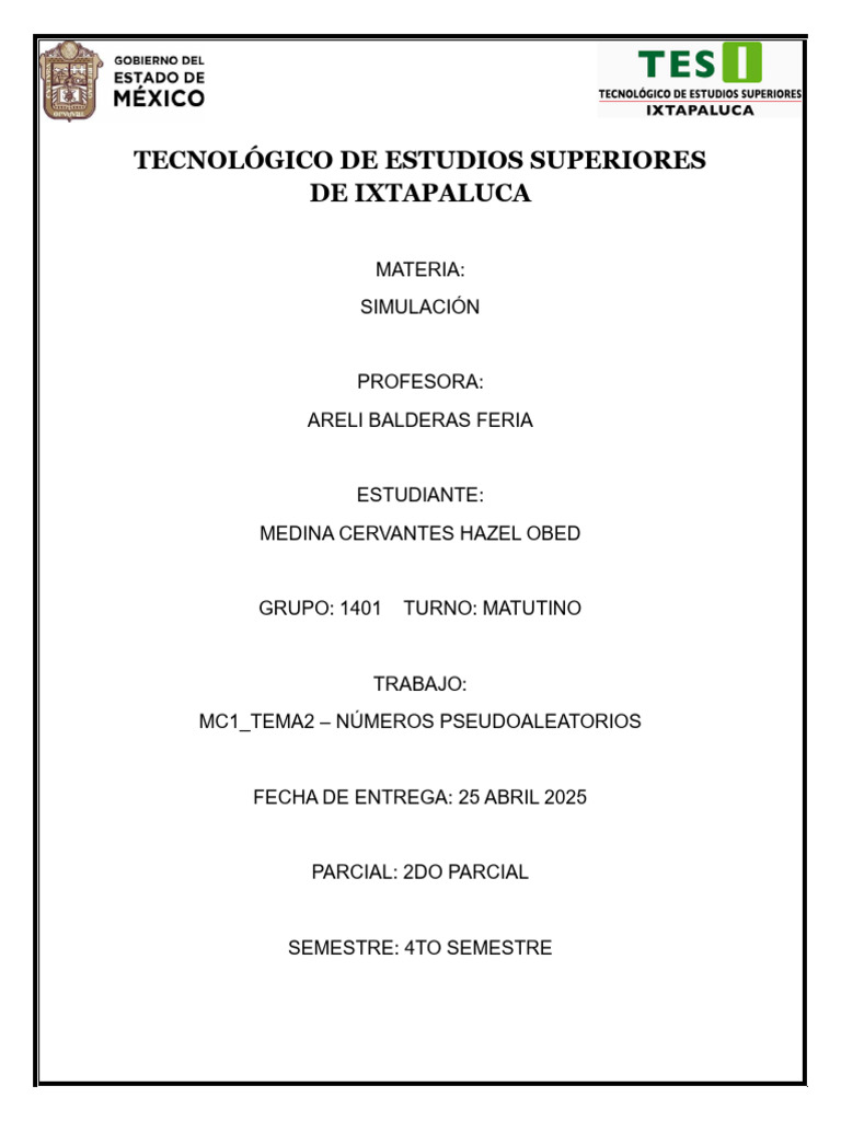 MC1 - Tema2 Numeros Pseudoaleatorios | PDF