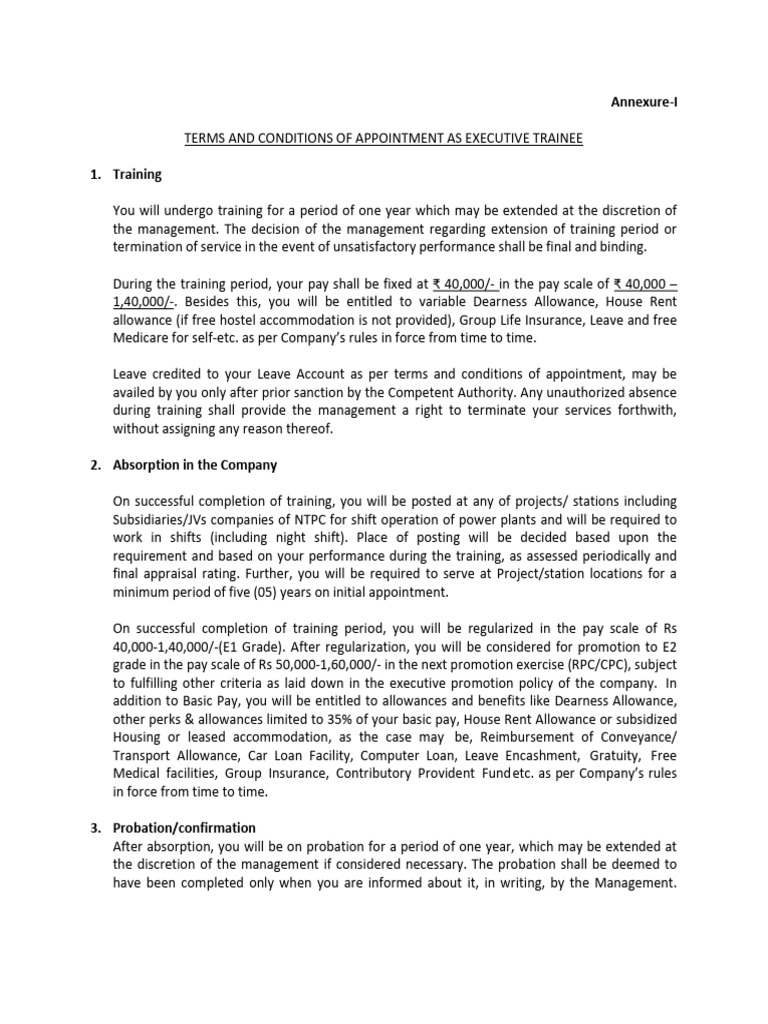 Annexure I - T&C of Appointment EET 2023 | PDF | Surety